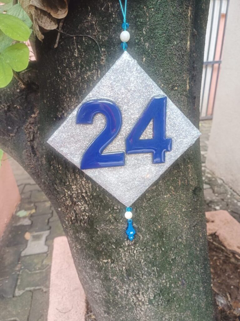 Number 24 in Blue: Silver Base Resin Art